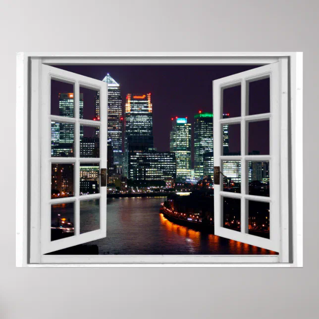 Night Time City Faux Window View Poster | Zazzle