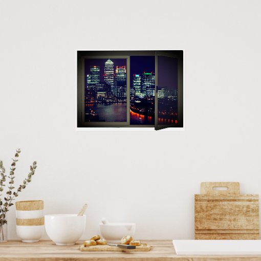 Night Time City View Fake Window Poster | Zazzle