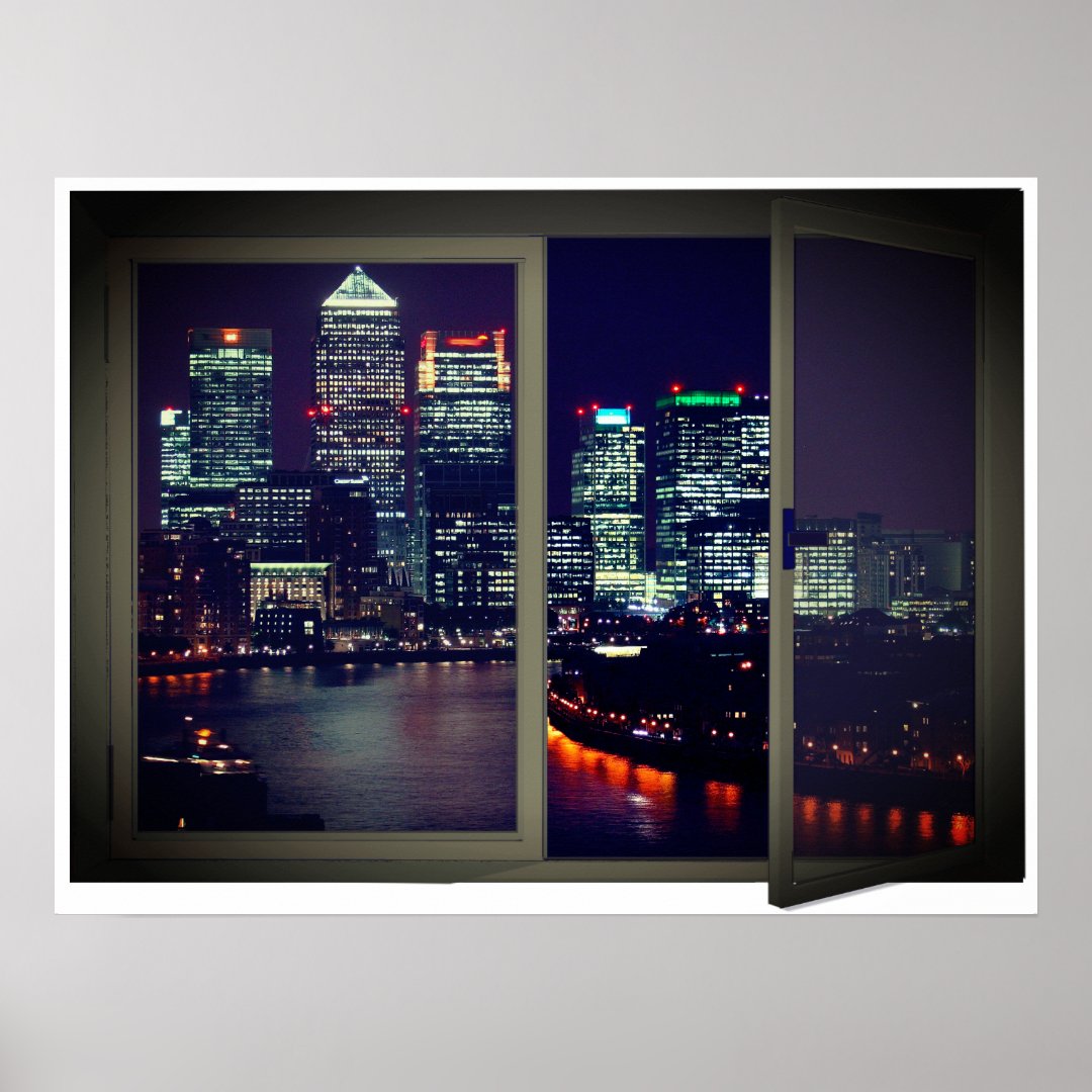 Night Time City View Fake Window Poster | Zazzle