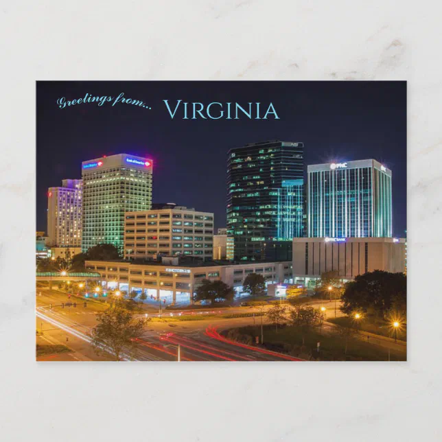 Night View of Norfolk Virginia Postcard | Zazzle