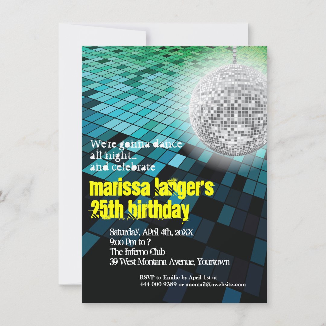 Nightclub Floor and Mirror Ball Party Invitation | Zazzle