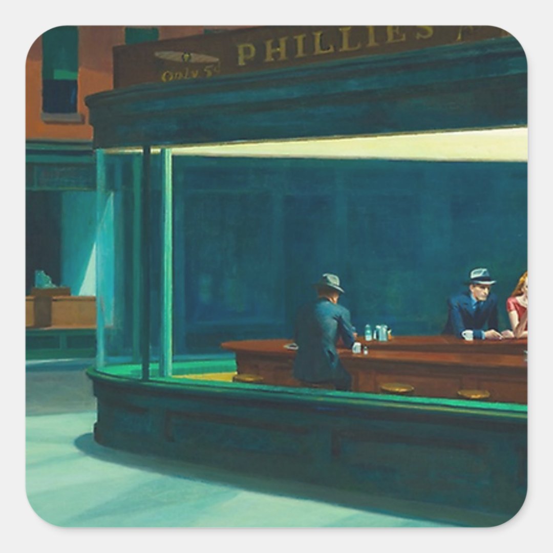 Nighthawks Edward Hopper Square Sticker | Zazzle
