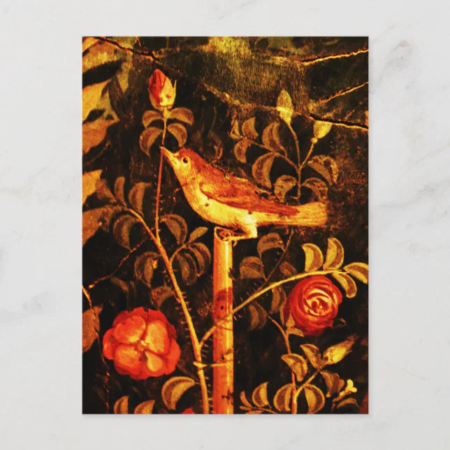 NIGHTINGALE WITH ROSES , Red Black Yellow Postcard | Zazzle