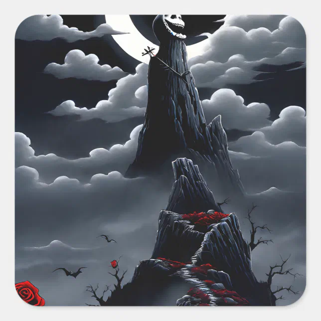 Nightmare before Halloween landscape, portrait of Square Sticker | Zazzle