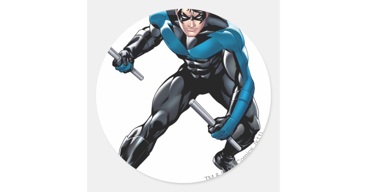 Nightwing with Weapons Classic Round Sticker | Zazzle