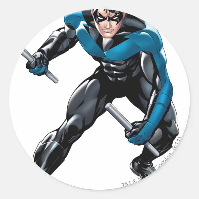 Nightwing with Weapons Classic Round Sticker | Zazzle