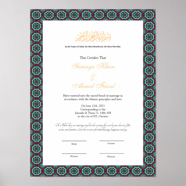 nikkah contract poster | Zazzle