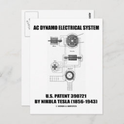 Nikola Tesla AC Dynamo Electrical System Patent Postcard | Zazzle