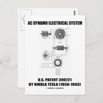 Nikola Tesla AC Dynamo Electrical System Patent Postcard | Zazzle