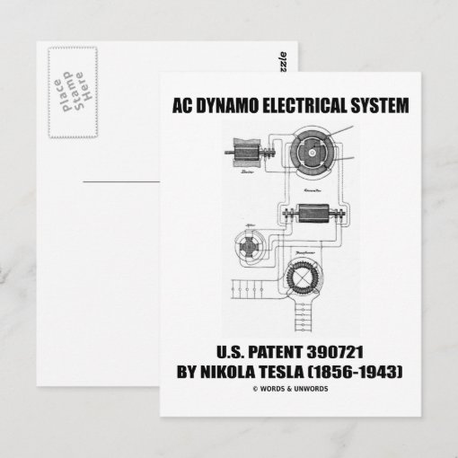 Nikola Tesla AC Dynamo Electrical System Patent Postcard | Zazzle