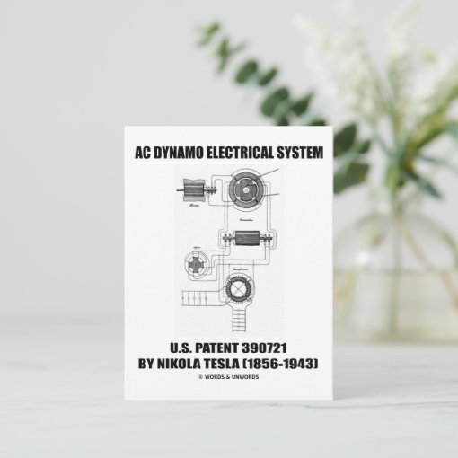 Nikola Tesla AC Dynamo Electrical System Patent Postcard | Zazzle