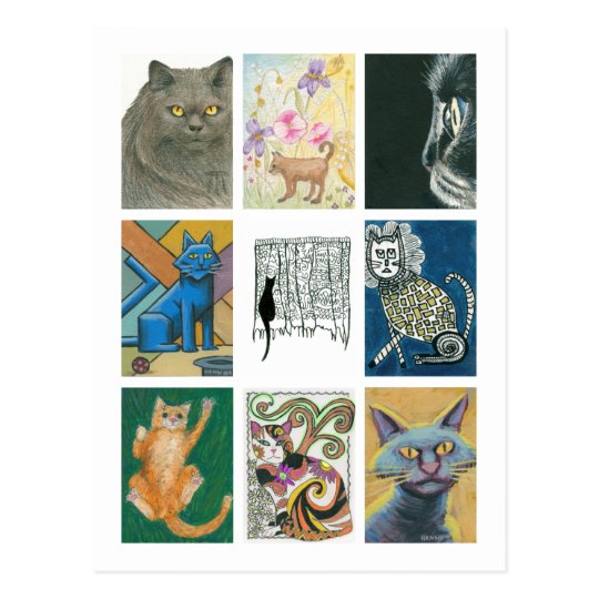 Nine Cats Multiple Artists Illustration Postcard | Zazzle.com