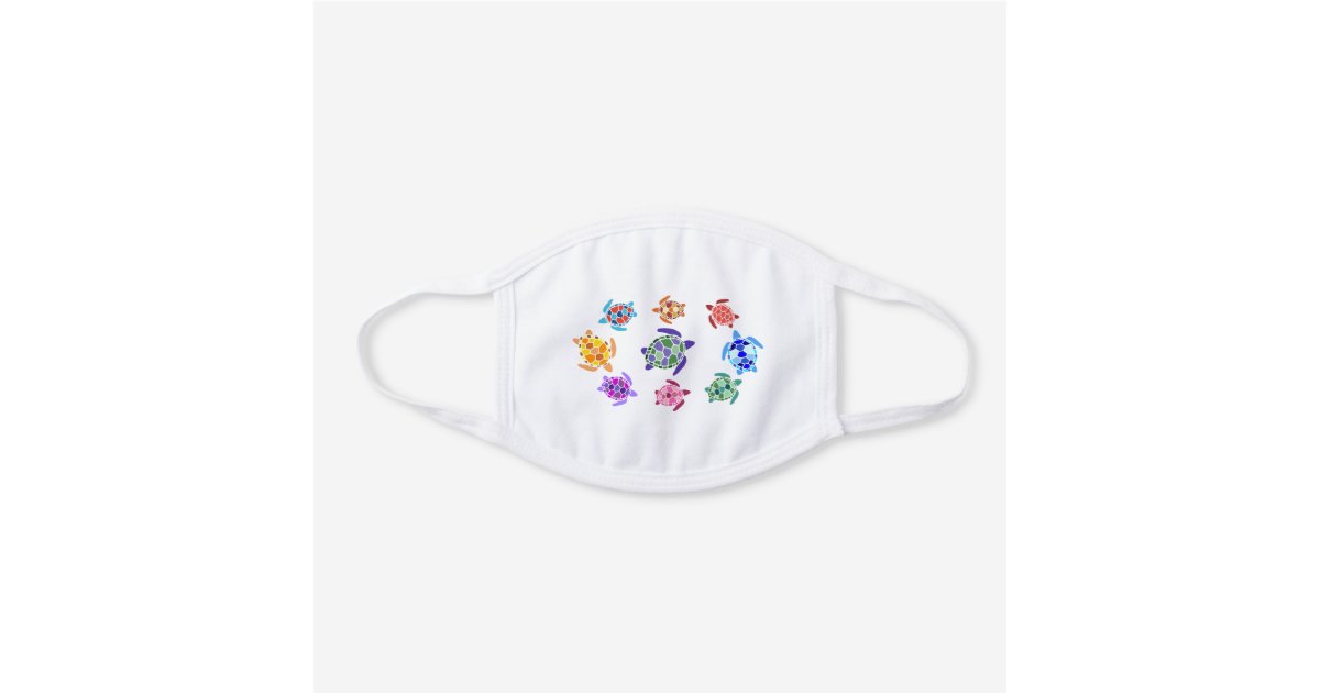 Nine Colorful Sea Turtles Nautical Theme White Cotton Face Mask | Zazzle