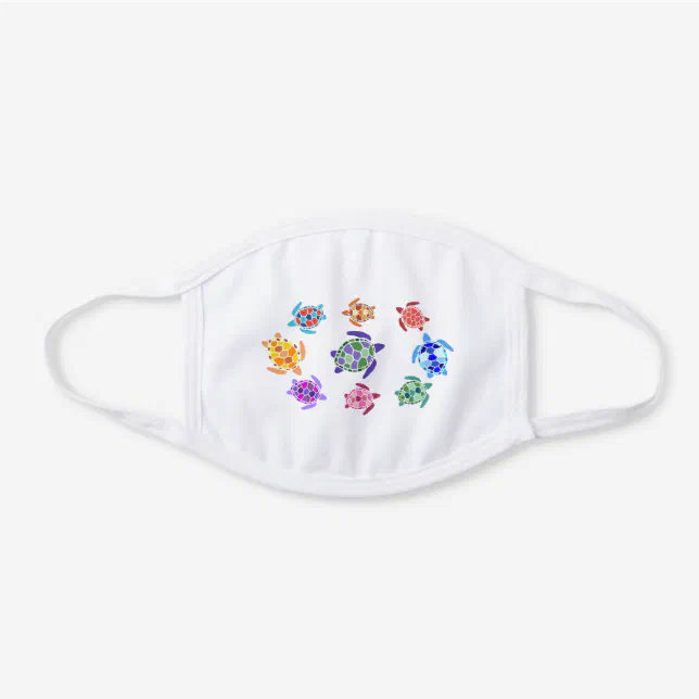Nine Colorful Sea Turtles Nautical Theme White Cotton Face Mask | Zazzle
