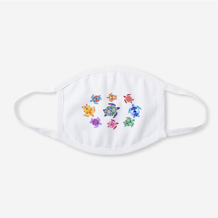 Nine Colorful Sea Turtles Nautical Theme White Cotton Face Mask ...