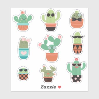 Nine Cool Cacti Sticker | Zazzle