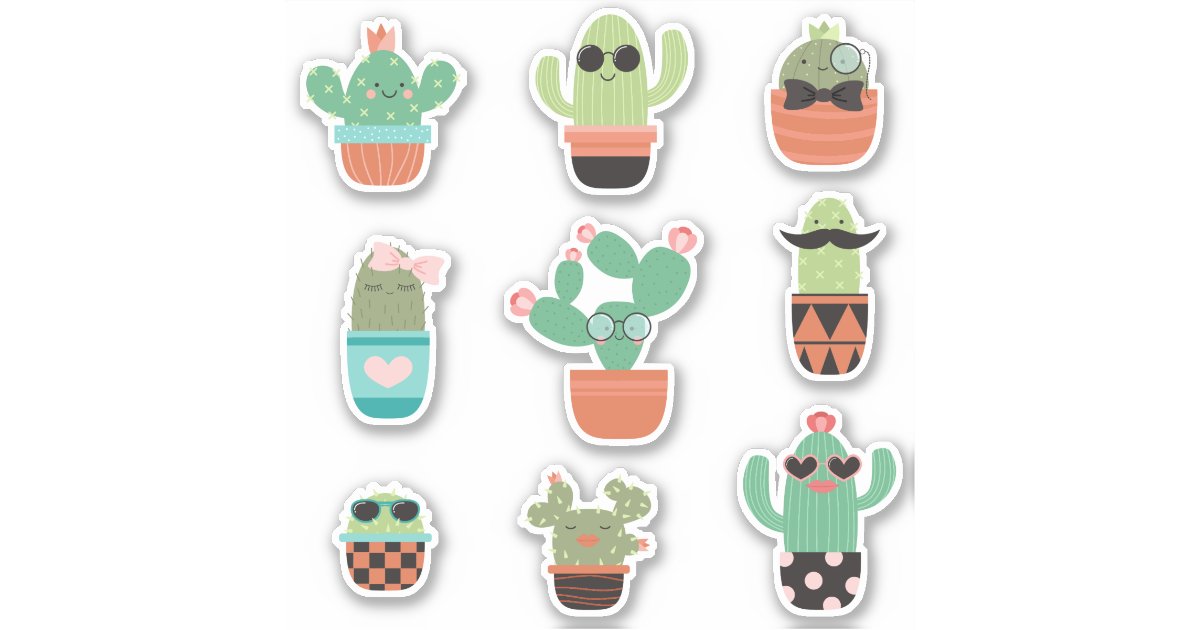 Nine Cool Cacti Sticker | Zazzle