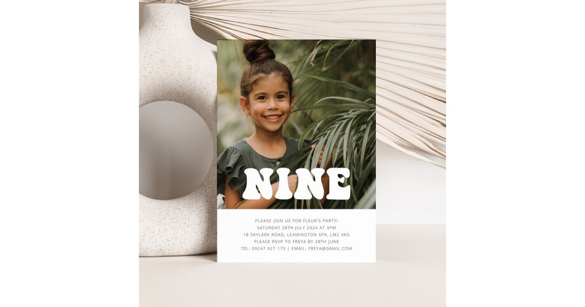Nine - Groovy Photo Birthday Invitation | Zazzle