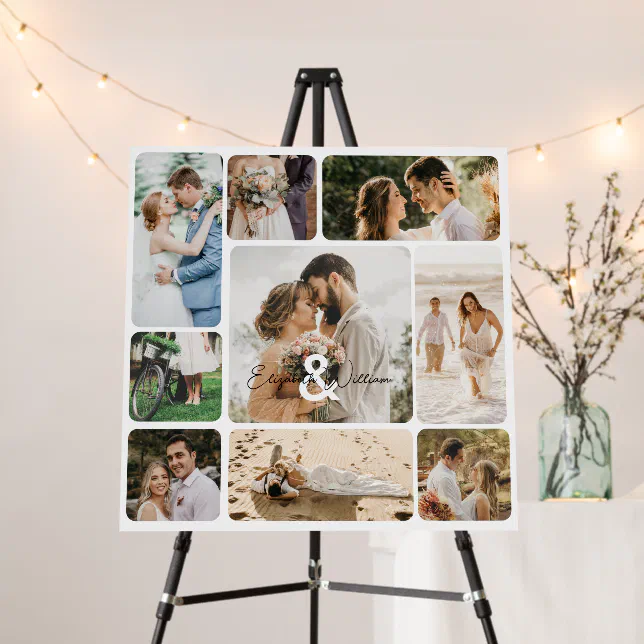 Nine Photo Collage Couple Wedding Entrance Sign | Zazzle