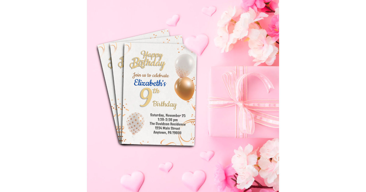 Nine years old girls birthday invitation foil invitation | Zazzle