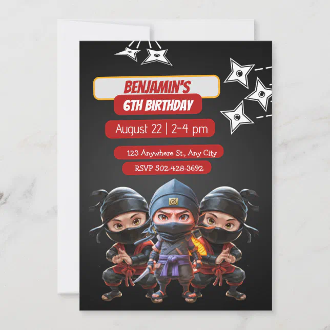 Ninja Birthday Bash:Fun& Stealth Party Invitation | Zazzle