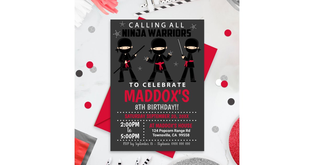 Ninja Birthday Invitation Red Ninja | Zazzle