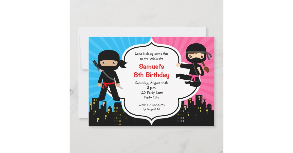 Ninja Birthday Invitations (Boy Girl Twins Joint) | Zazzle