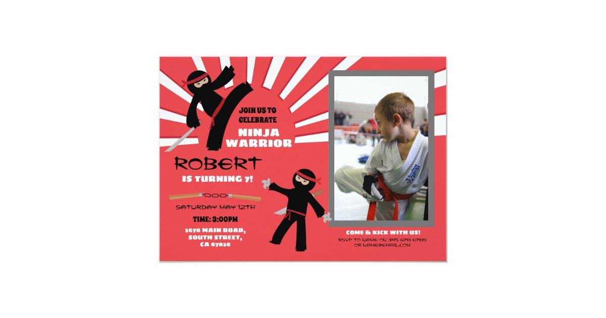 Ninja Birthday Party Warrior Red Boy's Fun Photo Invitation | Zazzle.com