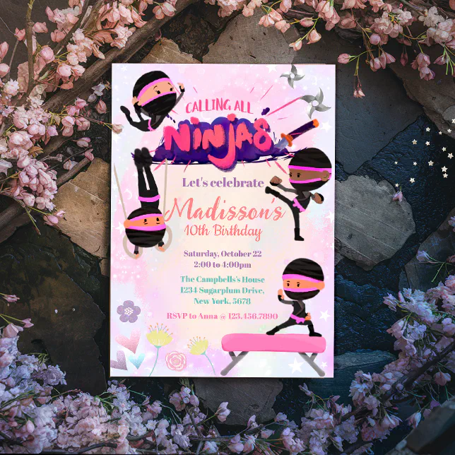 Ninja Girl Birthday Martial Arts Invitation | Zazzle