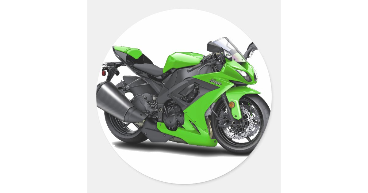 Ninja Green Bike Classic Round Sticker | Zazzle