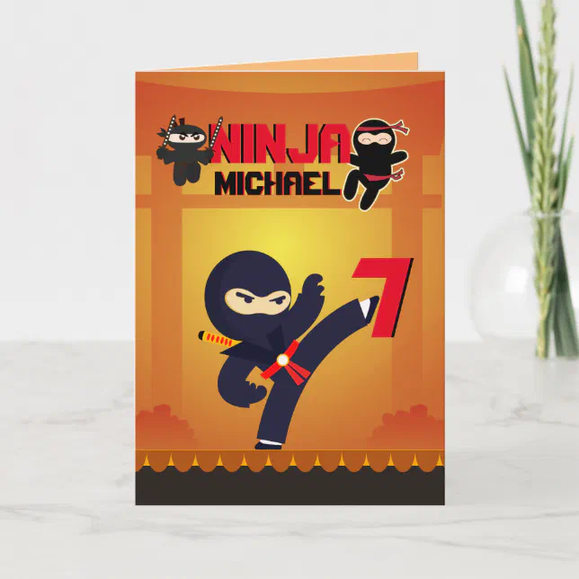 NINJA Movie Star Warrior Kicking it Karate Kids Card | Zazzle