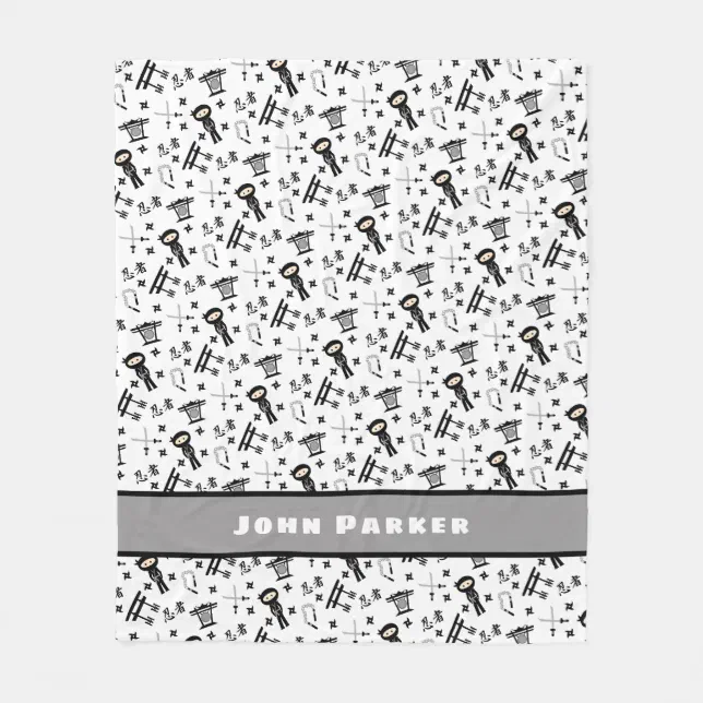 Ninja pattern blanket with name, black gray | Zazzle