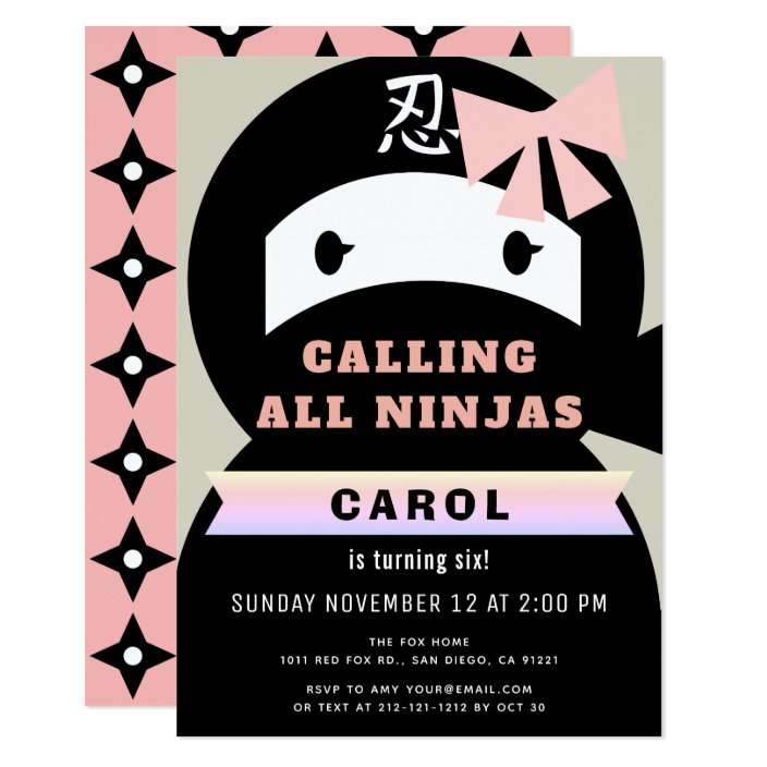 Ninja Pink & Black Girl Birthday Invitation | Zazzle.com