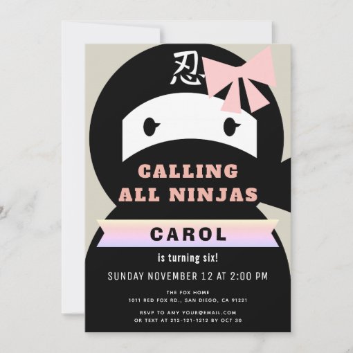 Ninja Pink & Black Girl Birthday Invitation | Zazzle
