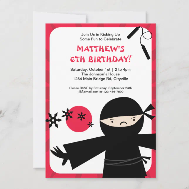 Ninja Power Red Invitation | Zazzle