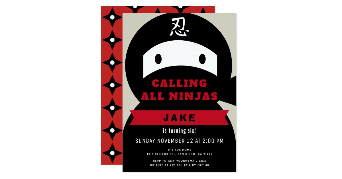 Ninja Red & Black Boy Birthday Invitation | Zazzle.com