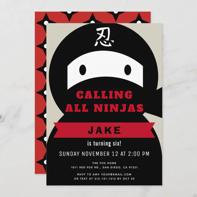 Ninja Red & Black Boy Birthday Invitation | Zazzle