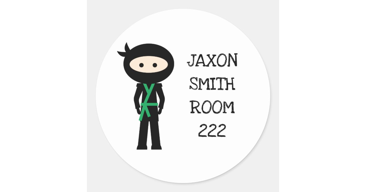 Ninja school supply stickers, name room number classic round sticker ...