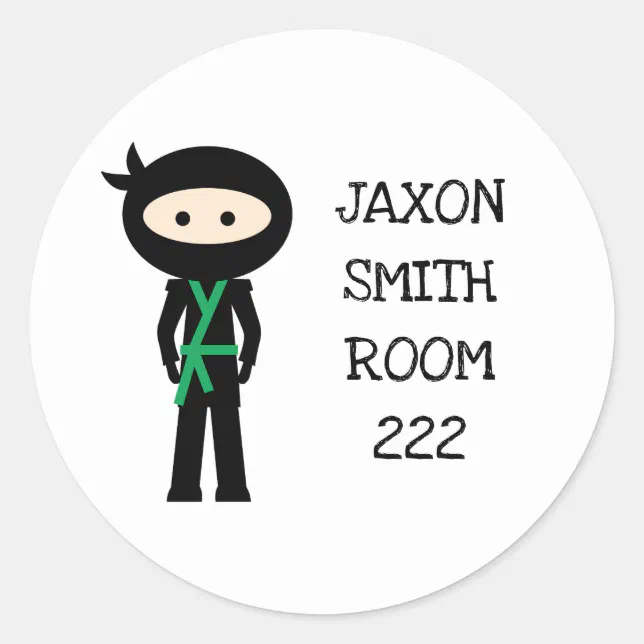 Ninja school supply stickers, name room number classic round sticker ...