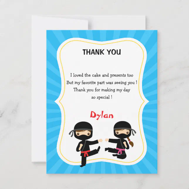 Ninja Thank You Card - Warrior Kids Birthday Party | Zazzle