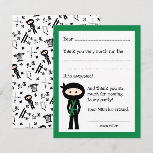 Ninja thank you note, with color change | Zazzle