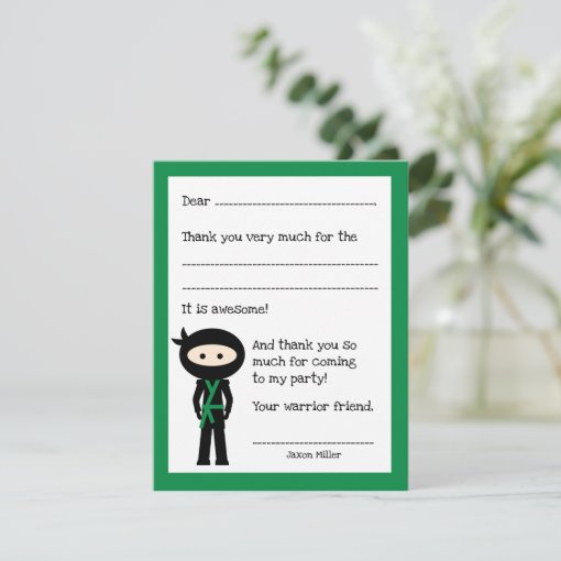 Ninja thank you note, with color change | Zazzle