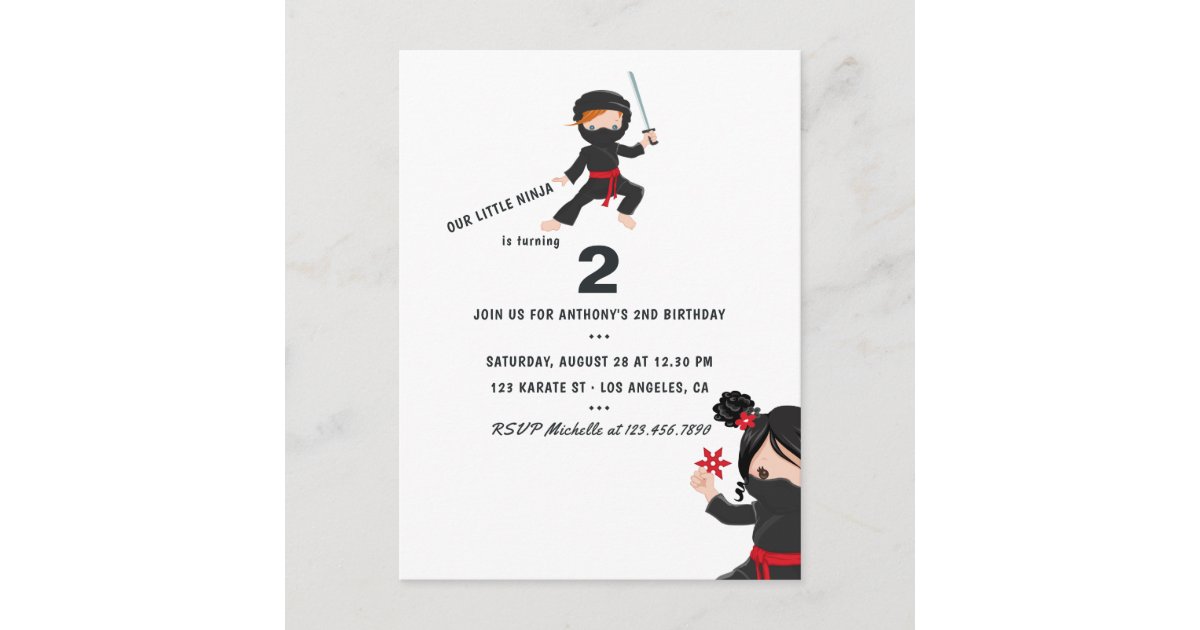 Ninja theme Birthday Party Postcard | Zazzle