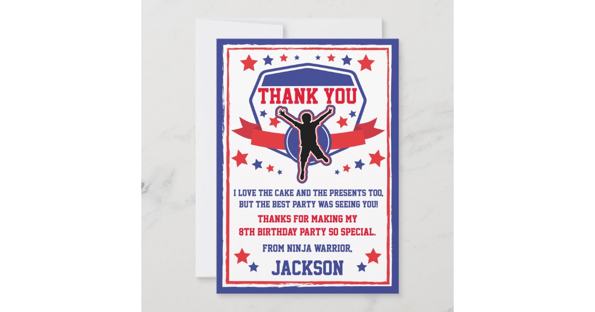 Ninja Warrior Birthday Party Thank you Card | Zazzle