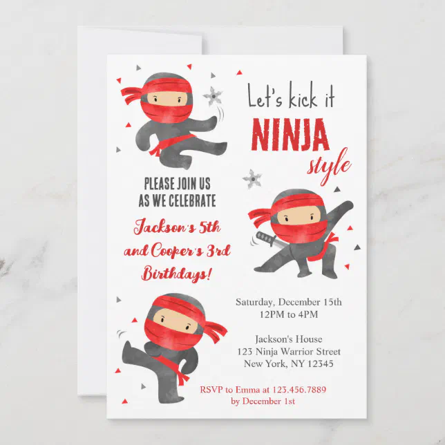 Ninja Warrior Karate Birthday Party Invitations | Zazzle