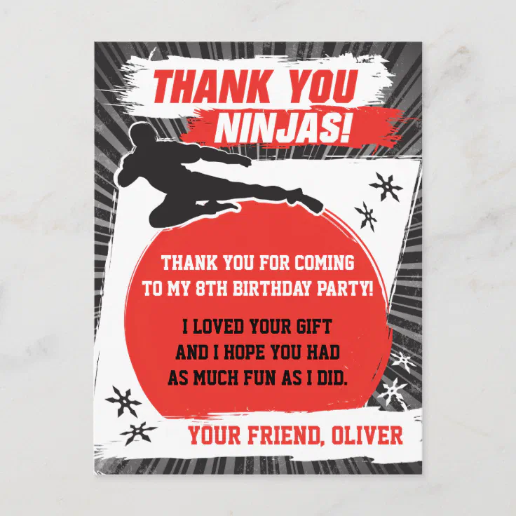 Ninja Warrior Karate Birthday Thank you Postcard | Zazzle
