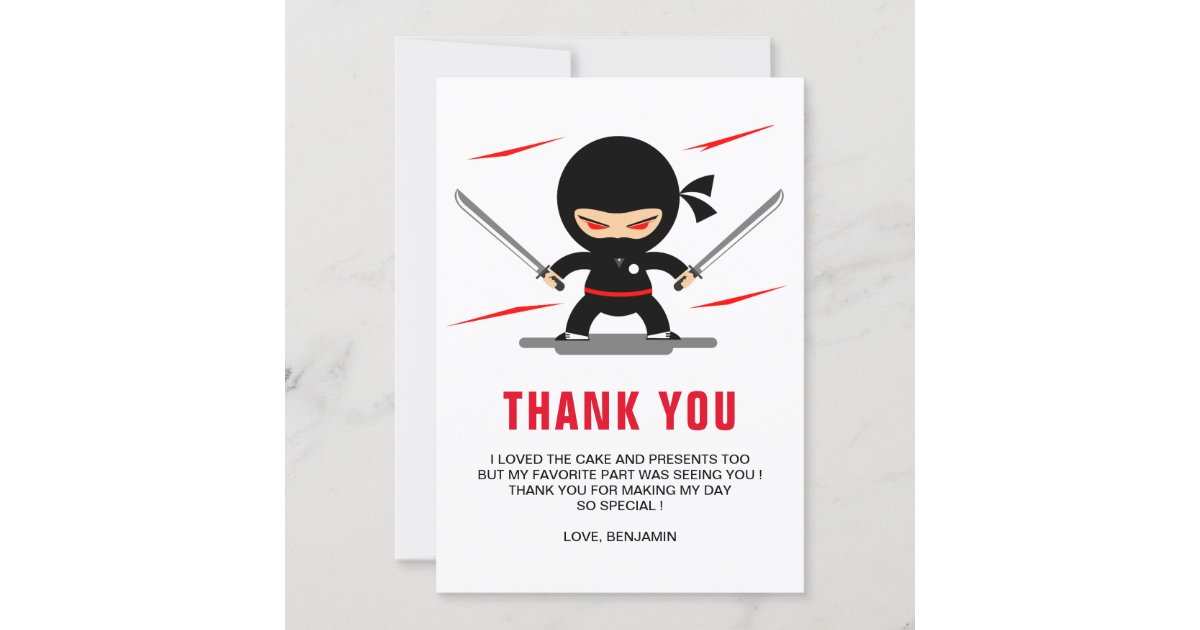Ninja Warrior Kids Birthday Party Thank You Card | Zazzle