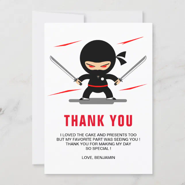 Ninja Warrior Kids Birthday Party Thank You Card | Zazzle