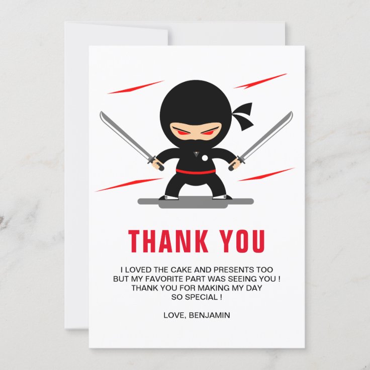 Ninja Warrior Kids Birthday Party Thank You Card | Zazzle