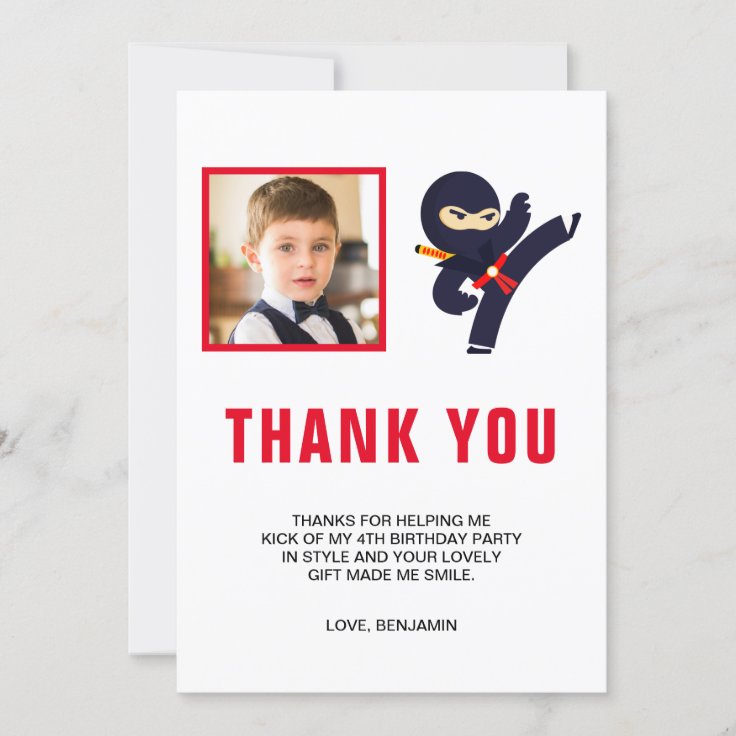 Ninja Warrior Kids Photo Birthday Party Thank You Card | Zazzle